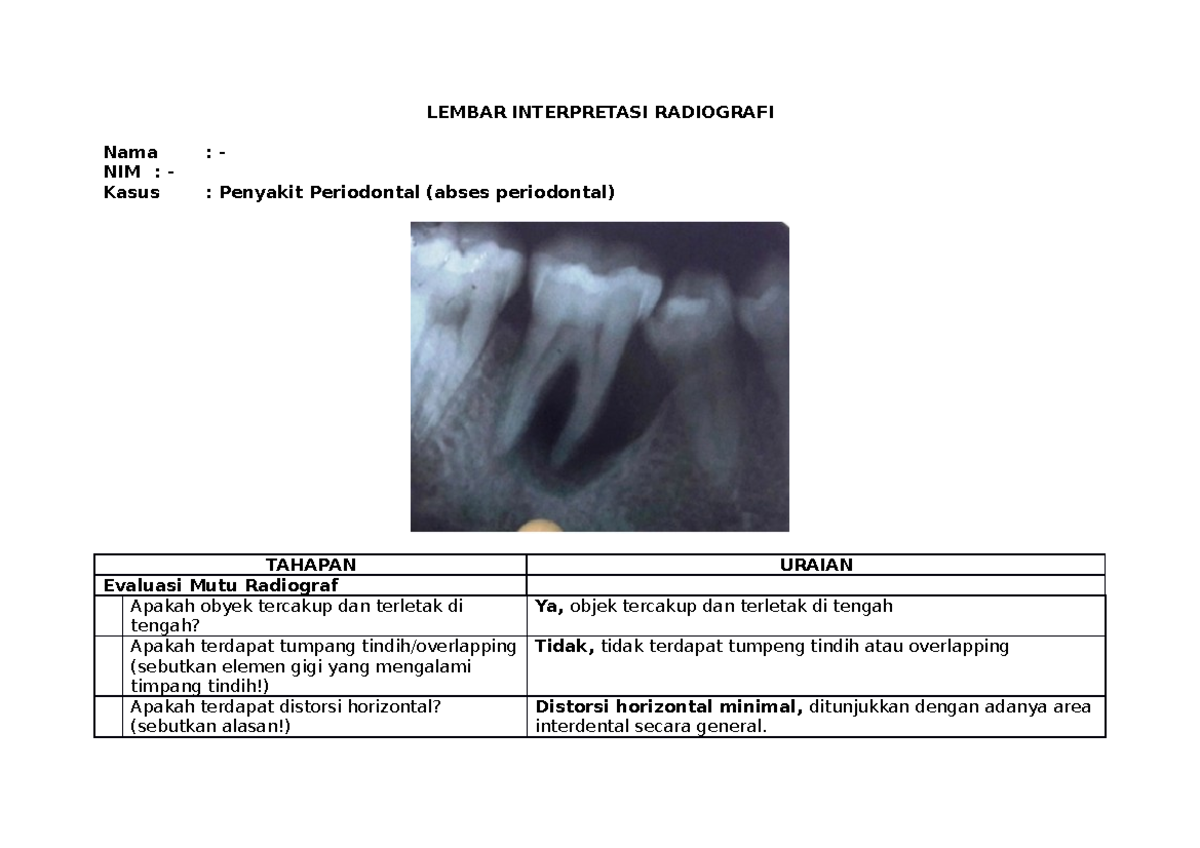 Interpretasi Radiografi peny. perio 1 - LEMBAR INTERPRETASI RADIOGRAFI ...