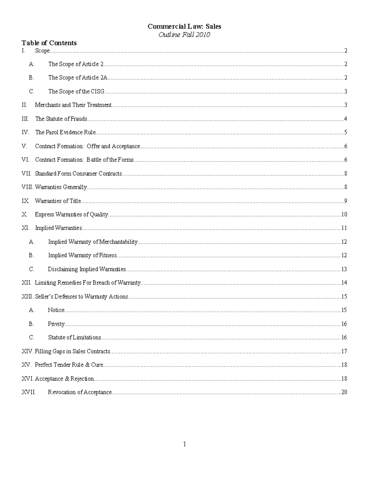 Commercial law sales caseyoutlinedocx - Commercial Law: Sales - Outline ...