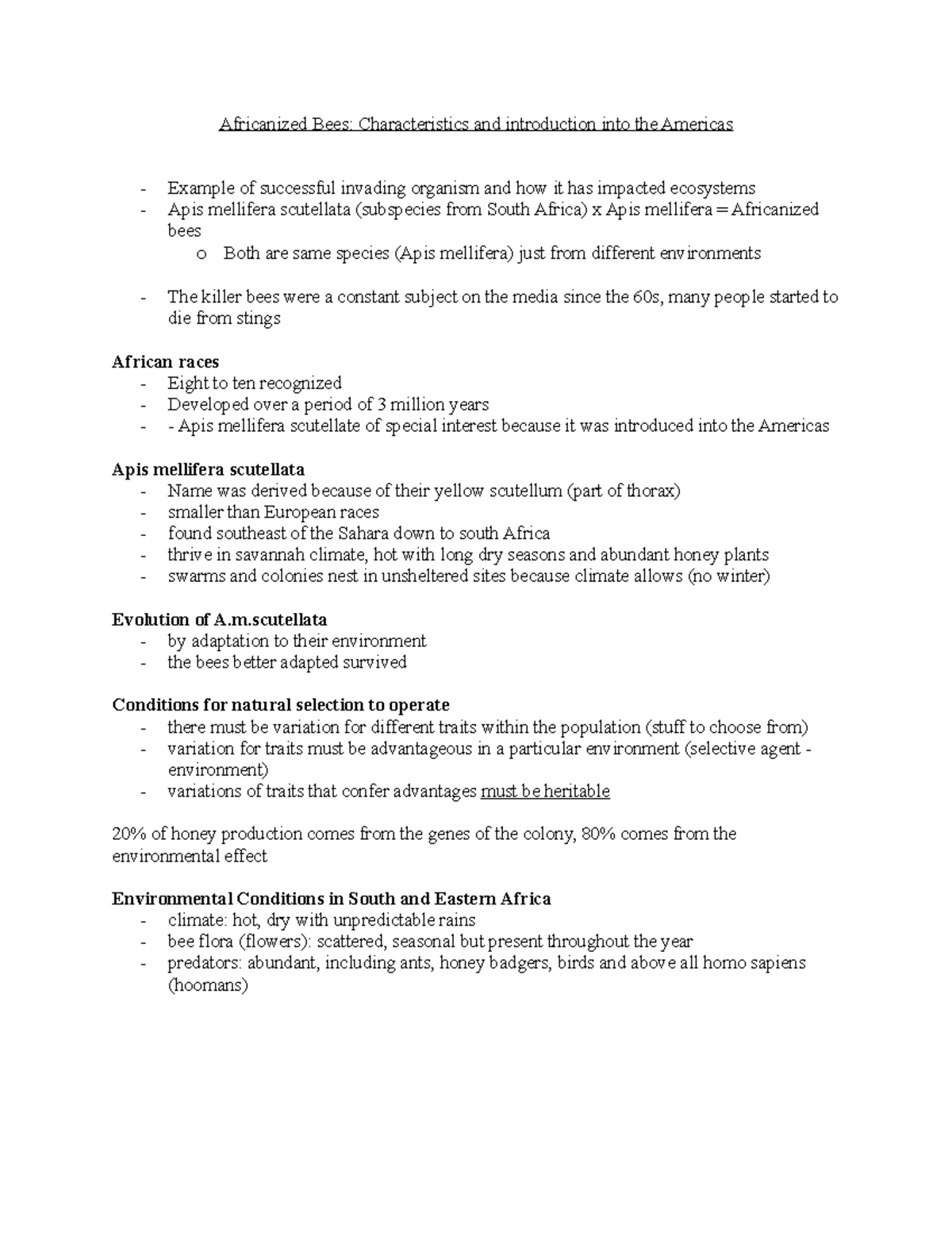 Africanized Bees - Notes - Africanized Bees: Characteristics and ...