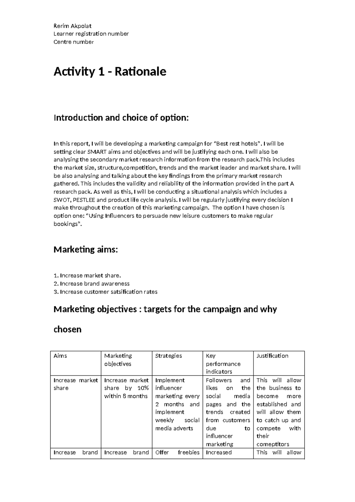 Activity 1 - gregf - Learner registration number Centre number Activity ...