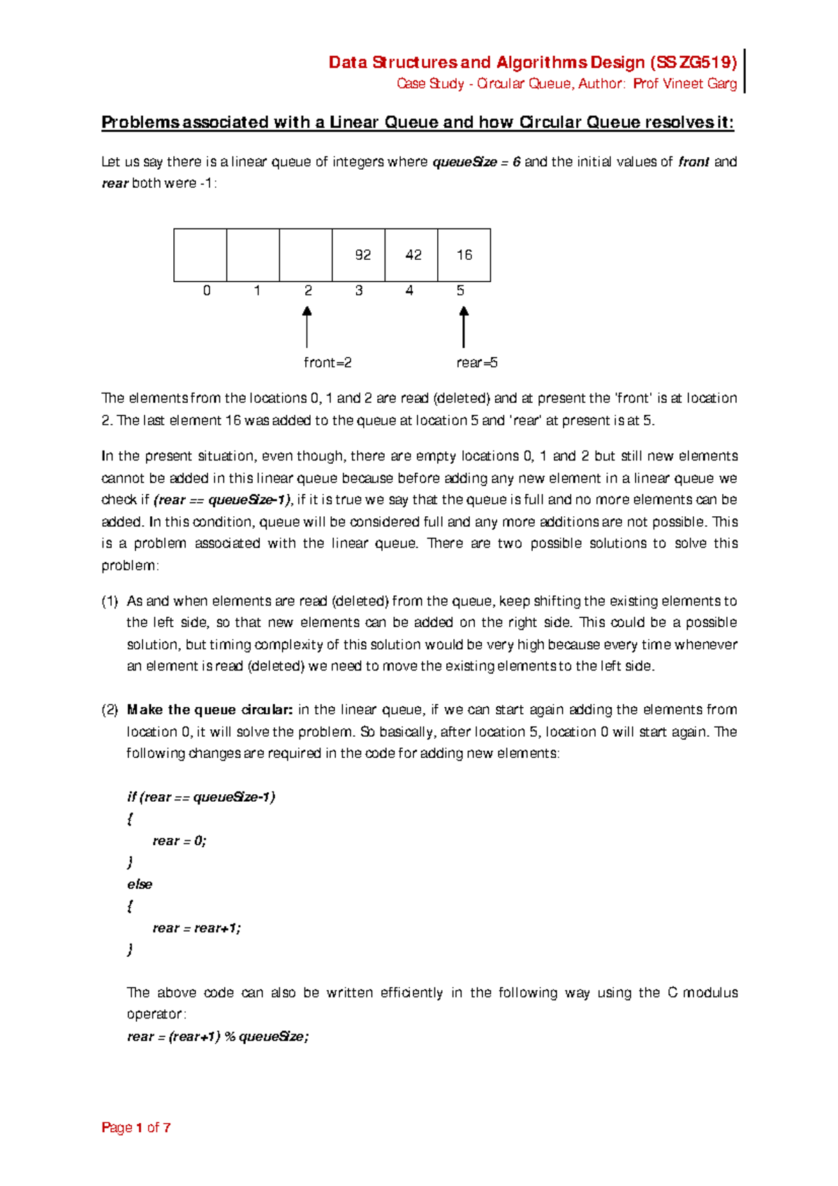 3 Circular Queue - The last element 16 was added to the queue at ...