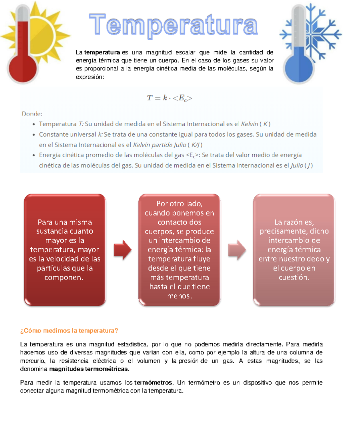Lectura Calor y Temperatura - La temperatura es una magnitud escalar ...