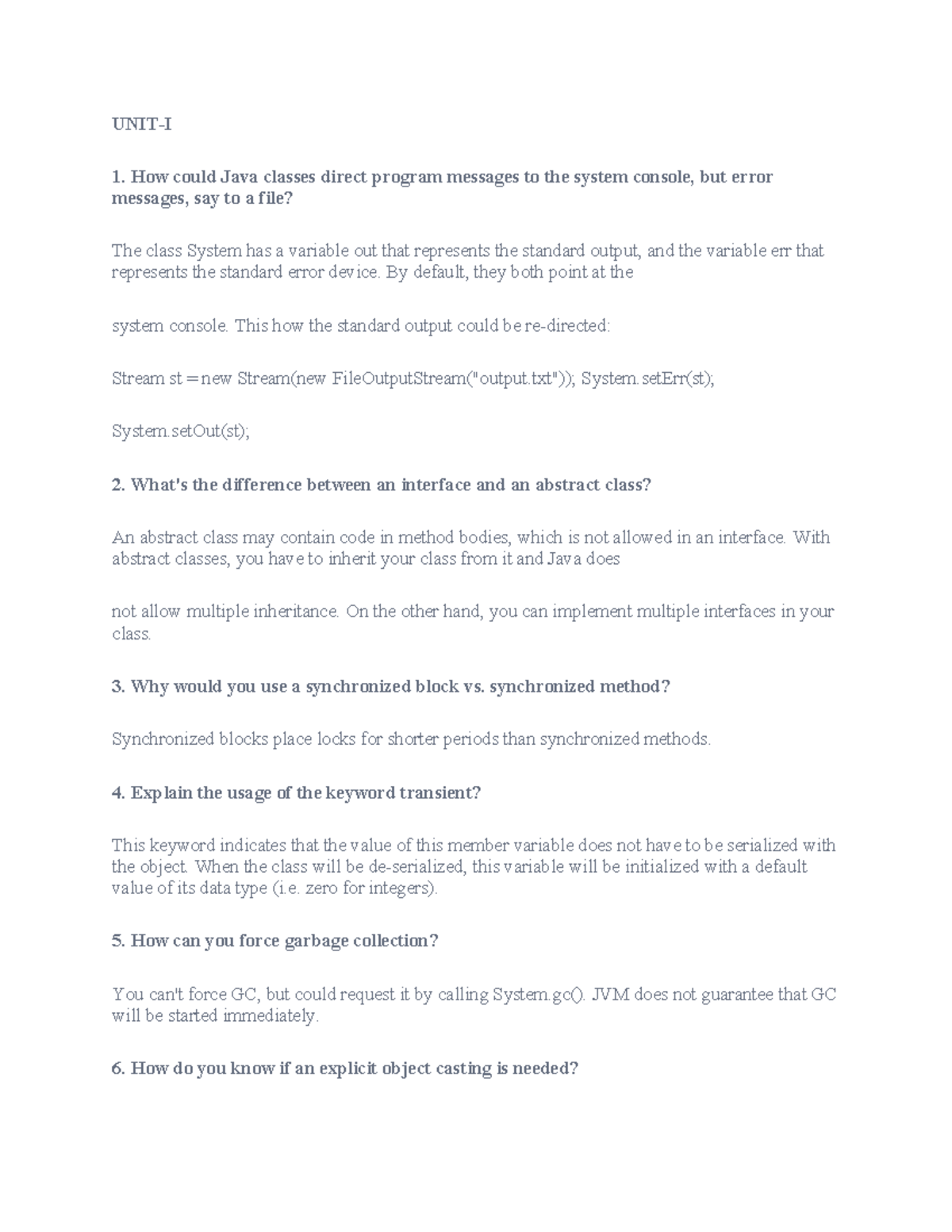 UNIT1 TO 5 2 MARK JAVA - UNIT-I 1. How could Java classes direct ...