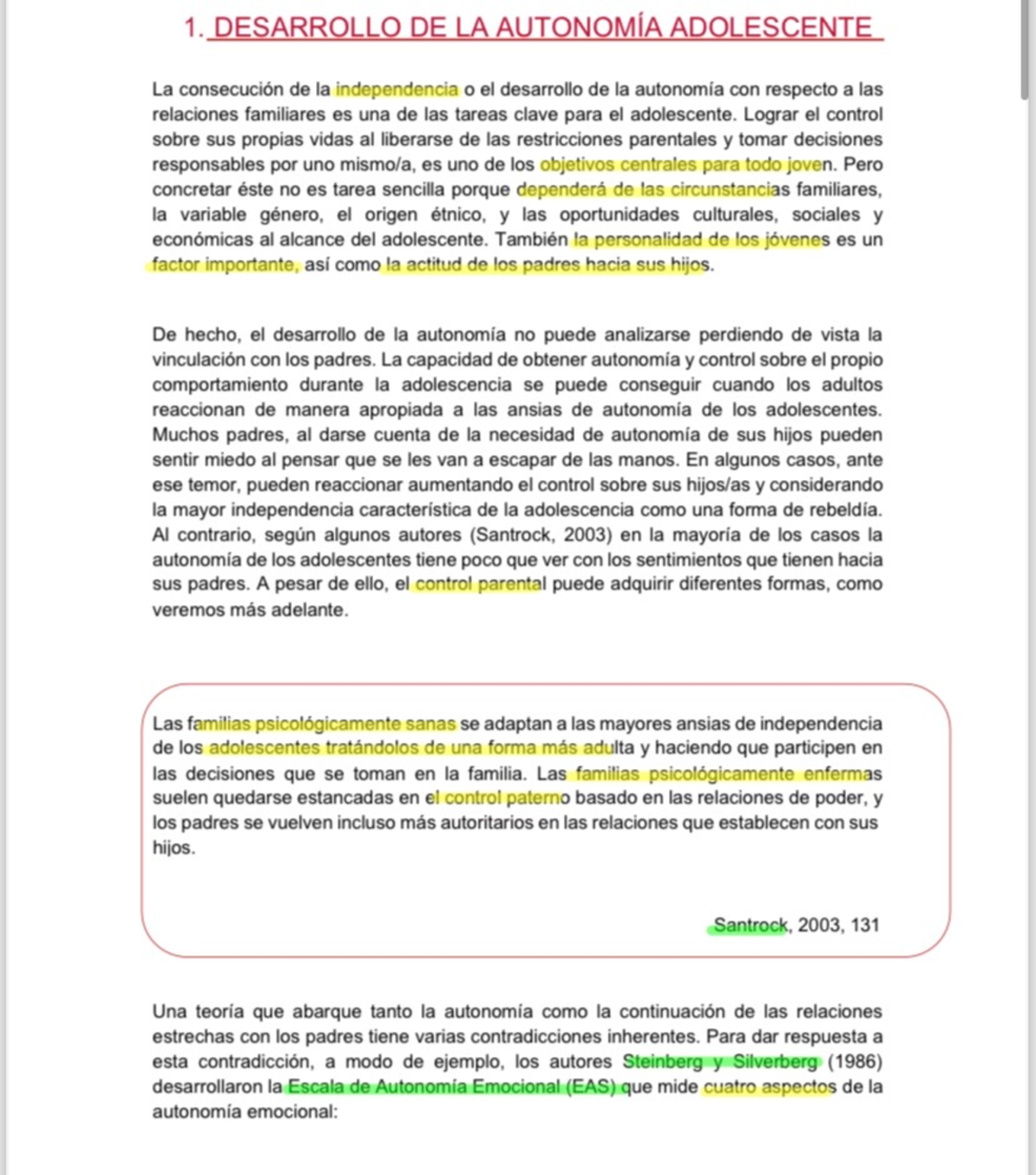 Breve Introducción - 1. DESARROLLO DE LA AUTONOMÍA ADOLESCENTE La ...