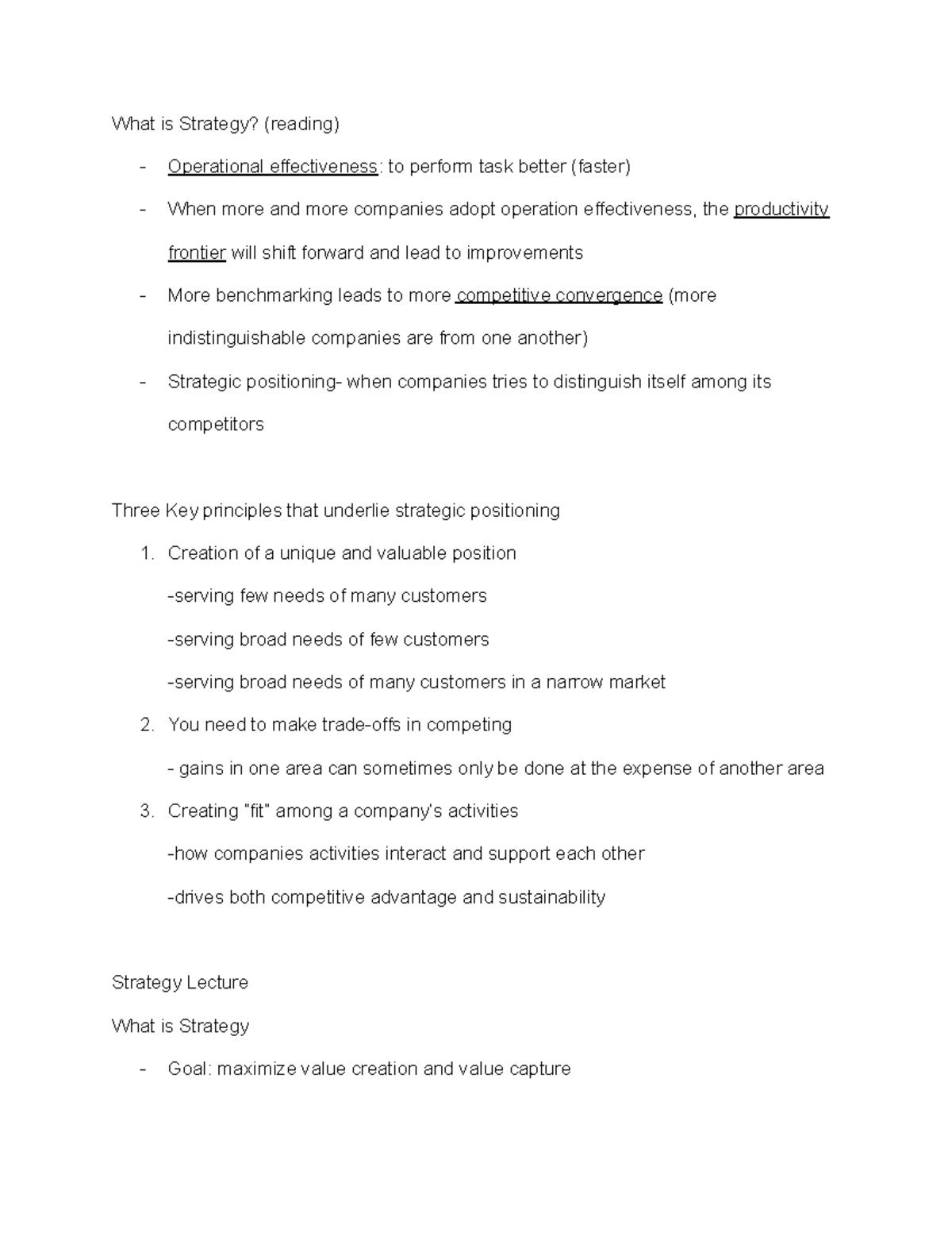 SM131 Module 2 Notes - What is Strategy? (reading) - Operational ...