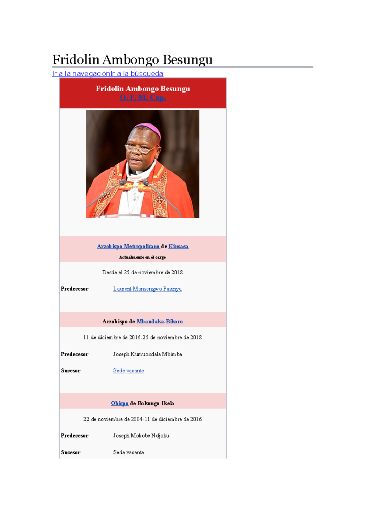 Fridolin Ambongo Besungu - F. M. Cap. Arzobispo Metropolitano de ...