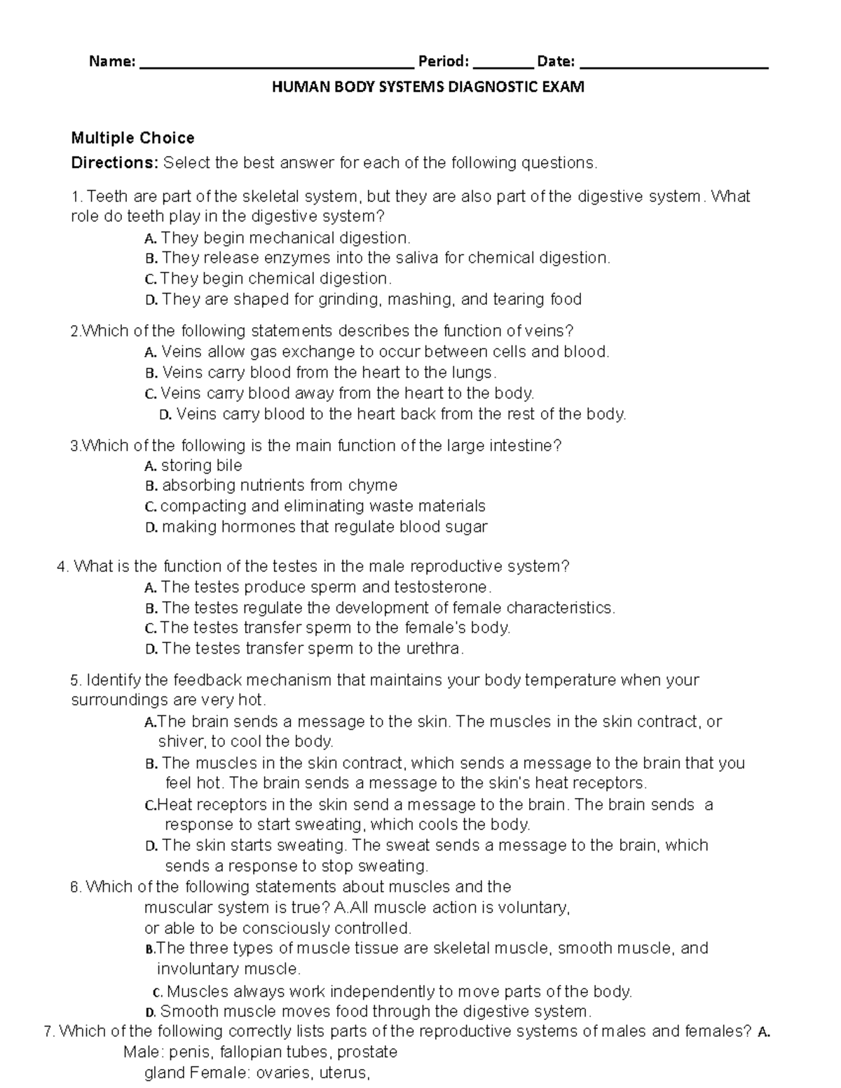 Human-Body-Systems-Diagnostic-Exam- (1) - Name ...