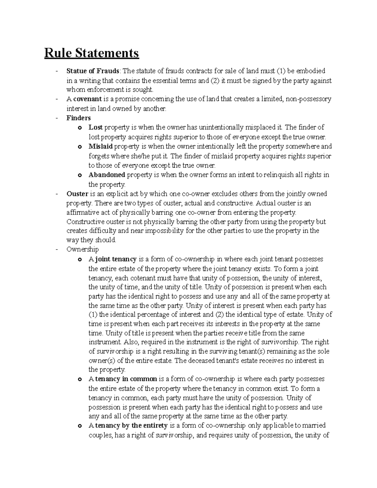 Rule Statements - Rule Statements Statue of Frauds : The statute of ...