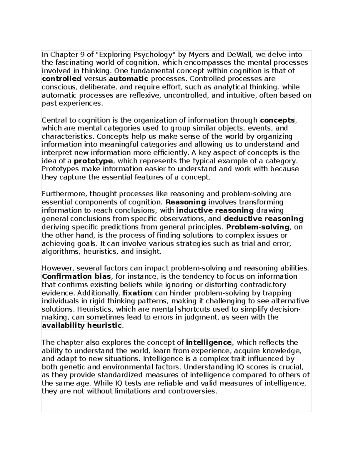 Chapter 9 Summary - In Chapter 9 of "Exploring Psychology" by Myers and ...