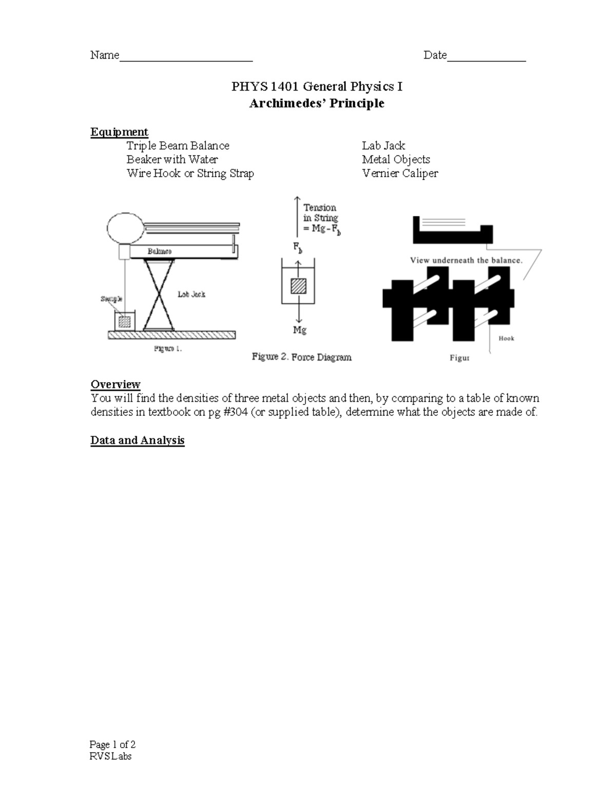 Lab10 Archimedes Principle - Page 1 of 2 RVS Labs Name ...