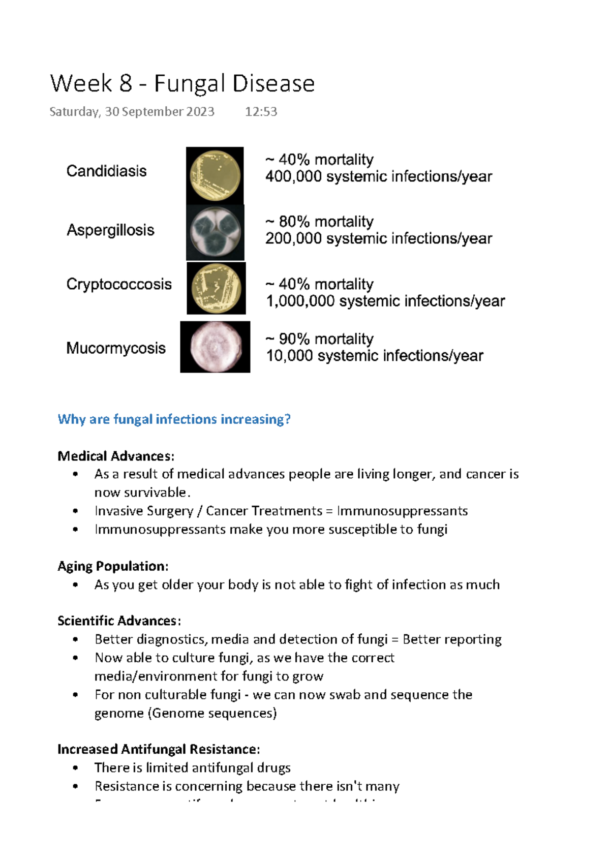 Week 8 - Fungal Disease - Notes - Why are fungal infections increasing ...