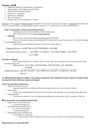 Insurance-midterm - lecturer notes - Insurance midterm Chapter 1 Risk ...