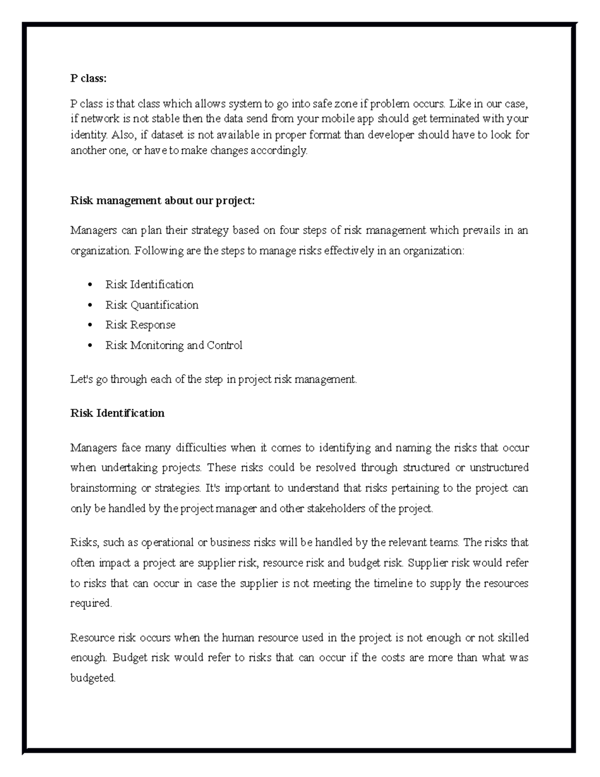 P class + Risk management - P class: P class is that class which allows ...