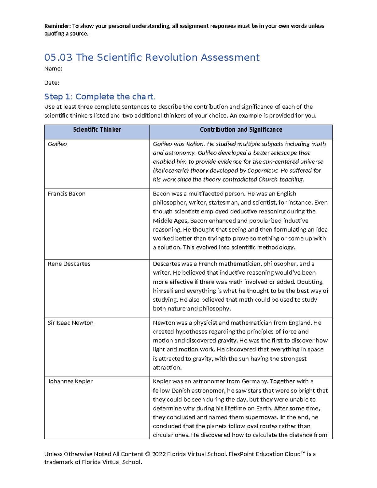 5.03 The scientific revolution assessment honors - Reminder: To show ...