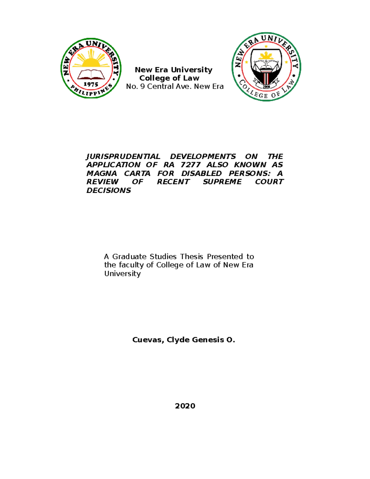 JURISPRUDENTIAL DEVELOPMENTS ON THE APPLICATION OF RA 7277 ALSO KNOWN ...