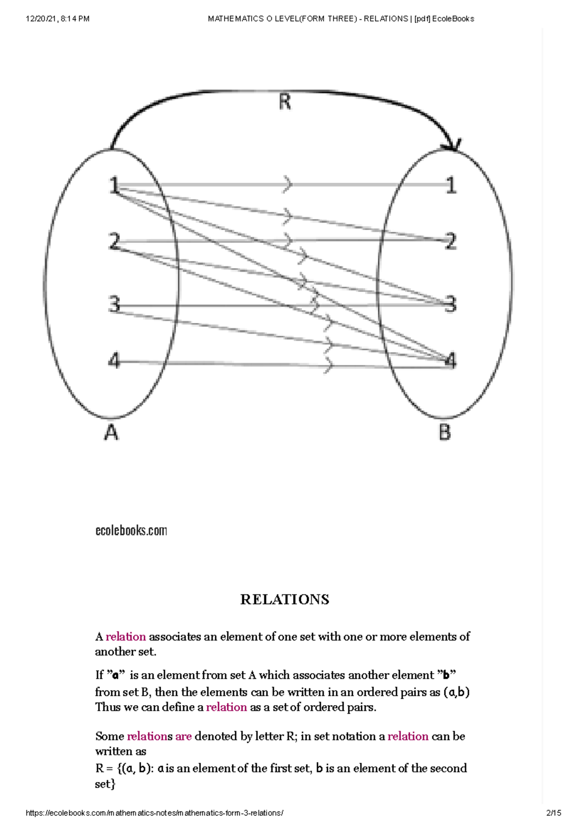Mathematics - Relations - ecolebooks RELATIONS A relation associates an ...
