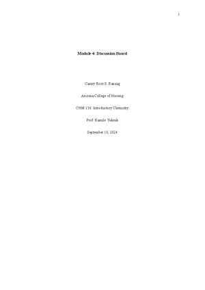 CHEM MOD 6 Discussion - Module 6: Discussion Board Camry Rose S. Banaag ...