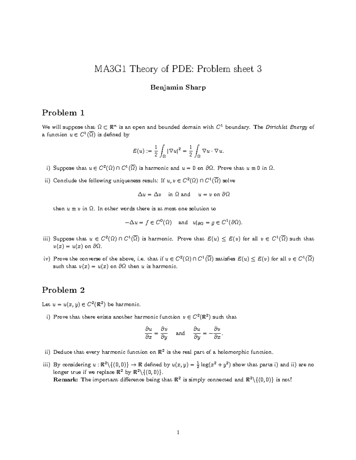 MA3G1 2016-2017 Problem Sheet 3 - MA3G1 Theory of PDE: Problem sheet 3 ...