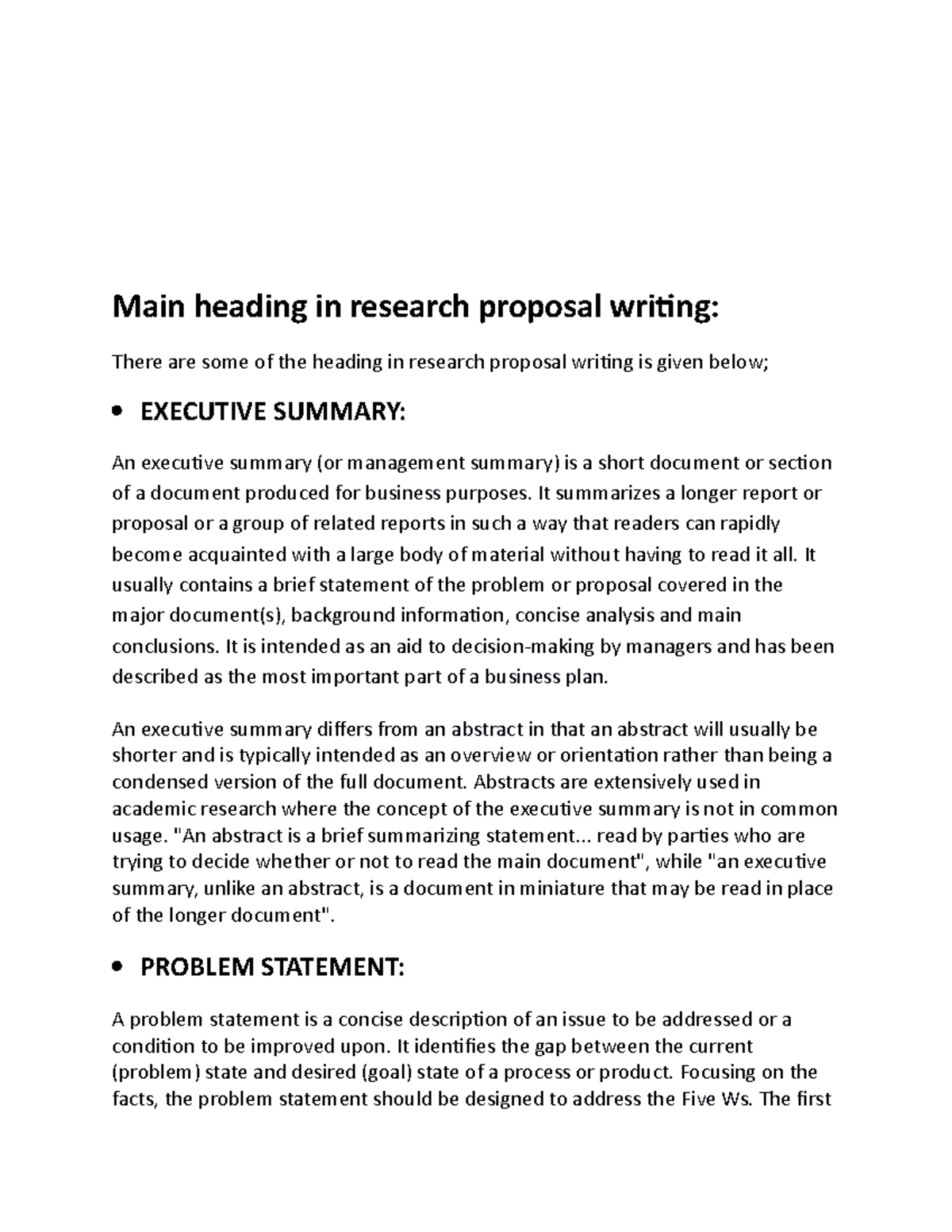 Dc - Lecture notes 1 - Main heading in research proposal writing: There ...