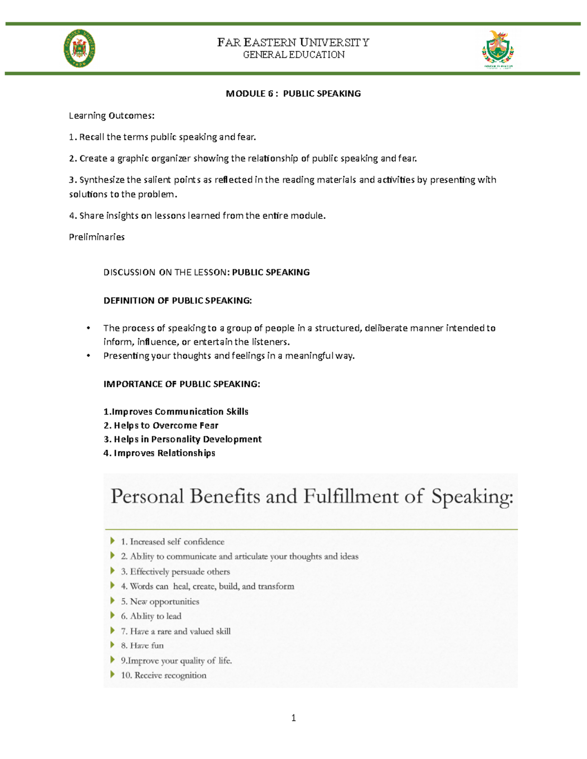 Module 6- Public Speaking - GENERAL EDUCATION MODULE 6 : PUBLIC ...