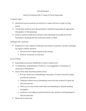 Week 3 - Research Design Lecture Notes - Survey Research Week 3 ...