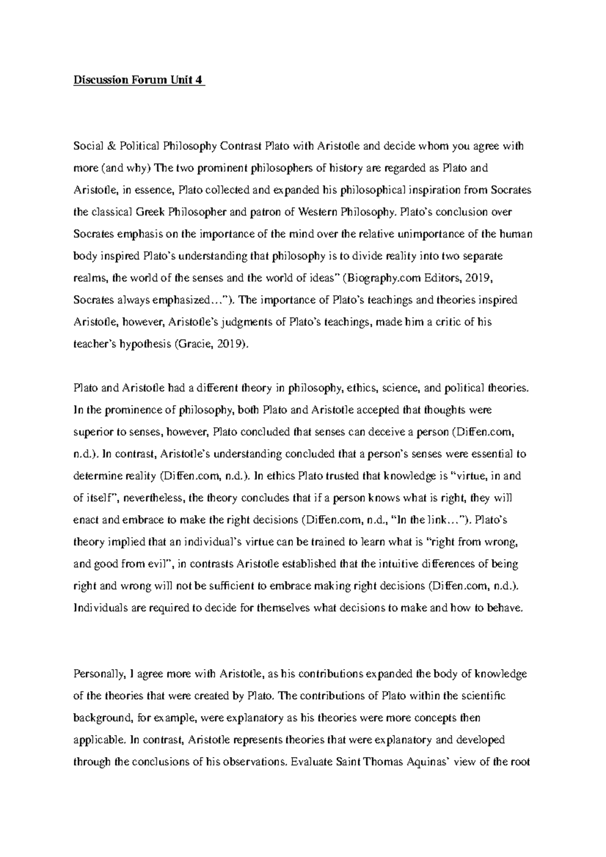 Discussion Forum Unit 4 for introduction to philosophy 1402 ...