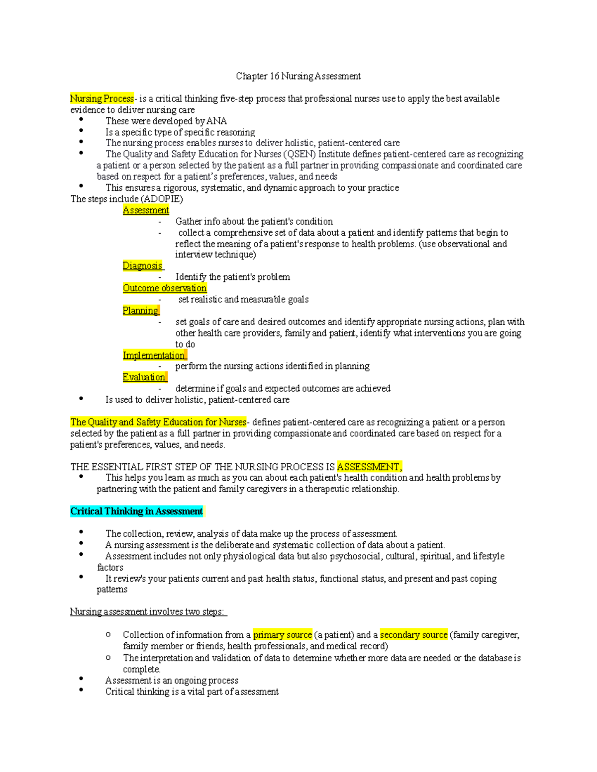 Chapter 16 Nursing Assessment Chapter 16 Nursing Assessment Nursing