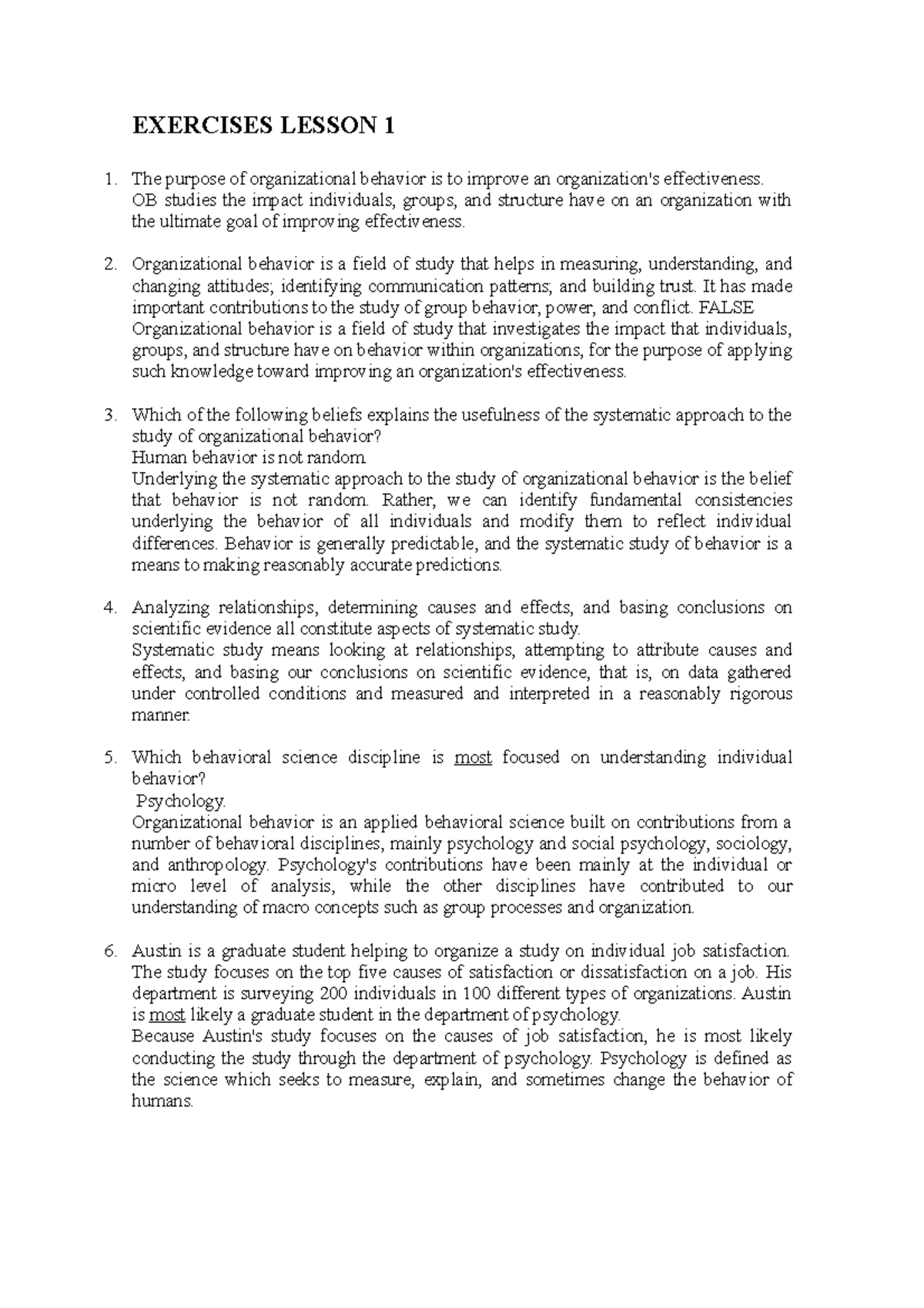 Exercises lessons 1-4 - EXERCISES LESSON 1 The purpose of ...