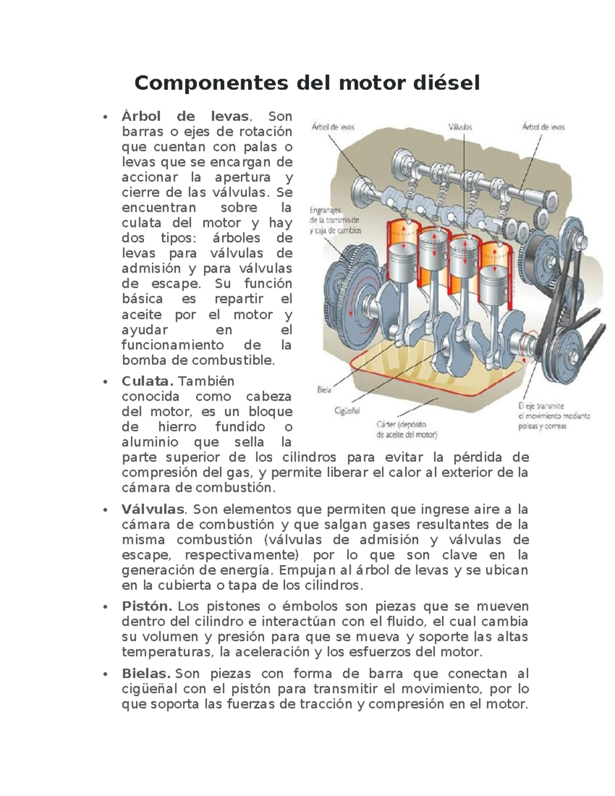 Motor - Componentes del motor diésel Árbol de levas. Son barras o ejes ...