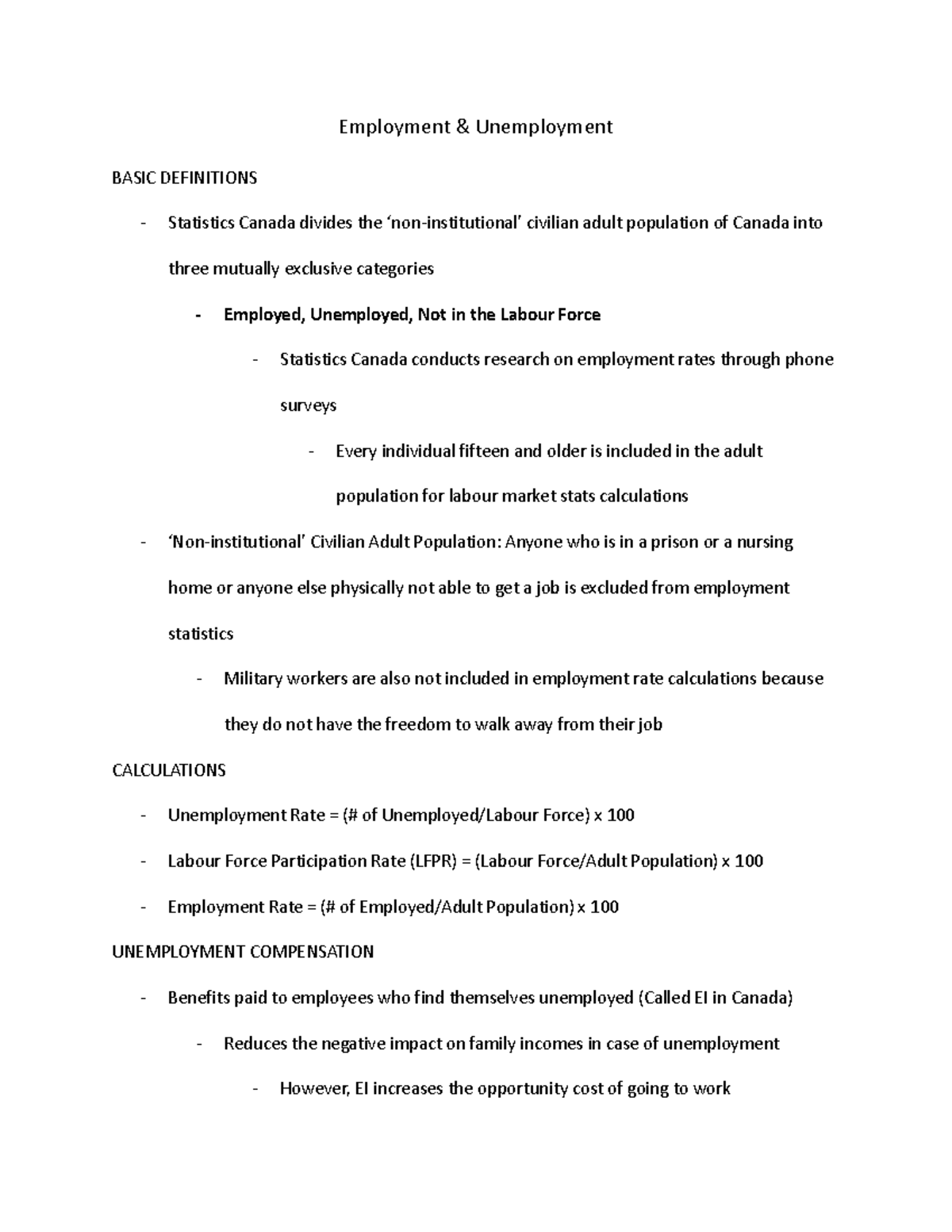 ECON 1BB3 - Employment & Unemployment - Employment & Unemployment BASIC ...