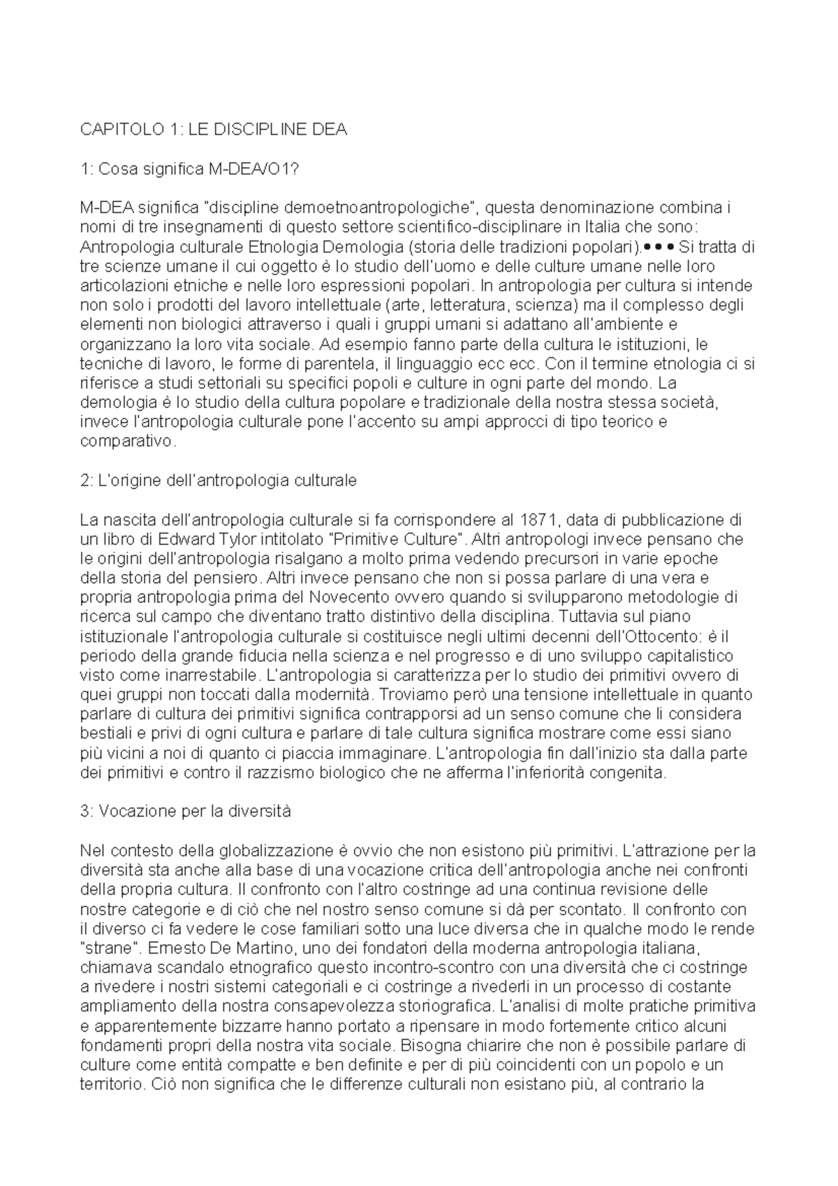Antropologia culturale - CAPITOLO 1: LE DISCIPLINE DEA 1: Cosa ...