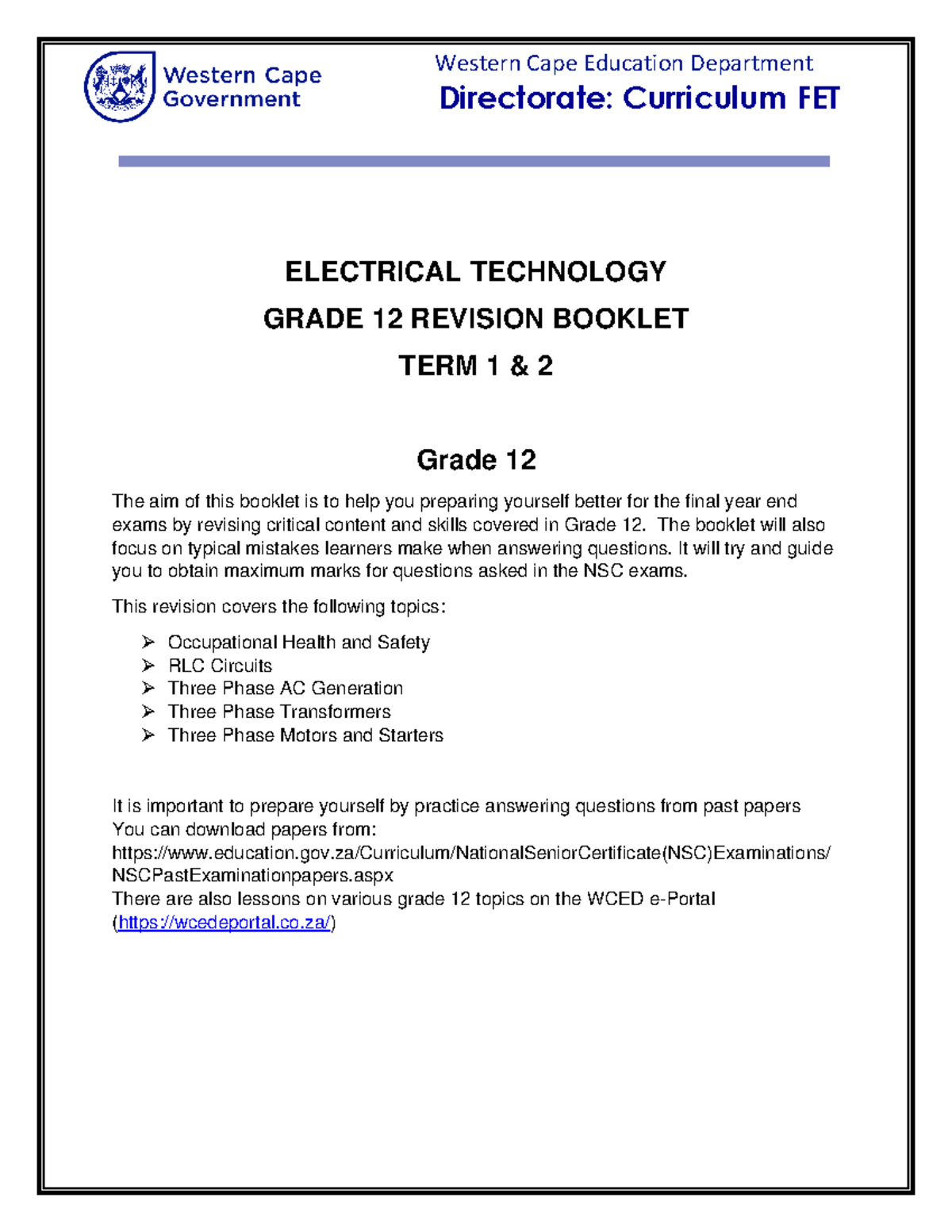 Electrical Technology Revision Pack Term 1 & 2 (revised edition ...