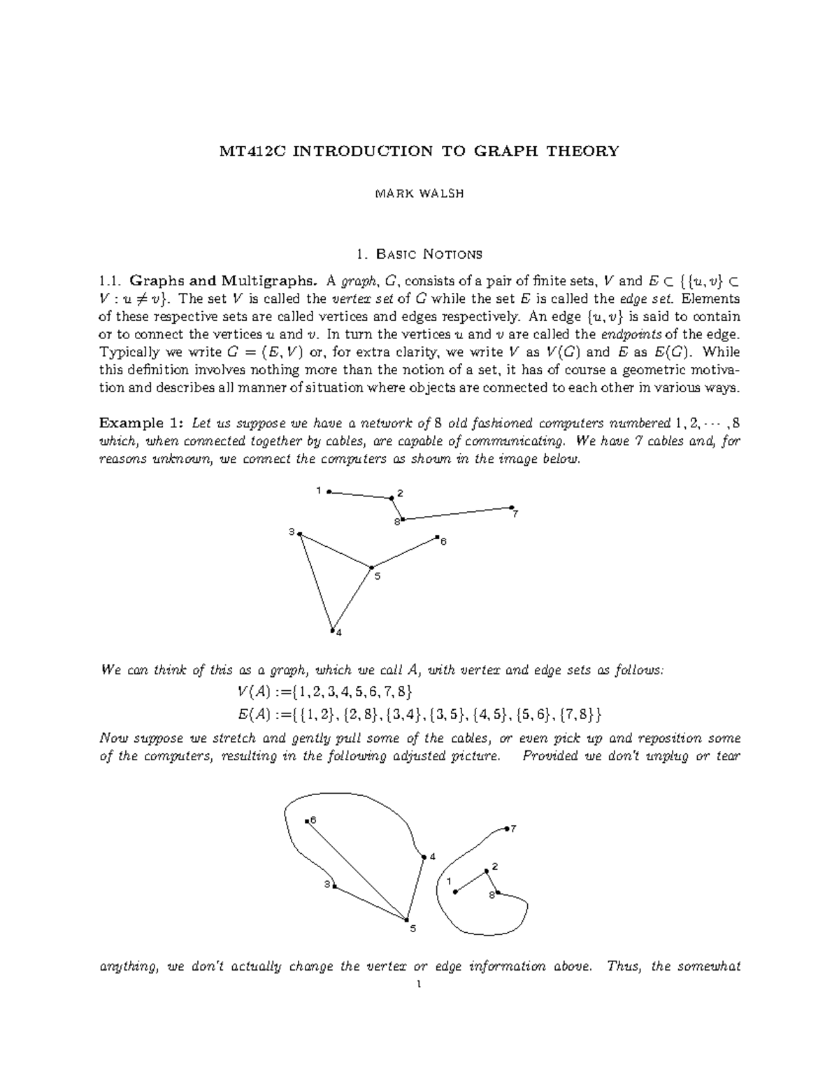 MT412C Notes - MT412C INTRODUCTION TO GRAPH THEORY MARK WALSH Basic ...