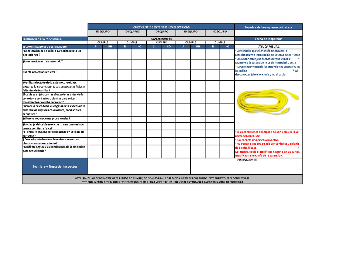 Checklist Andamio a - HERRAMIENTAS MANUALES RECOMENDACIONES DE ...