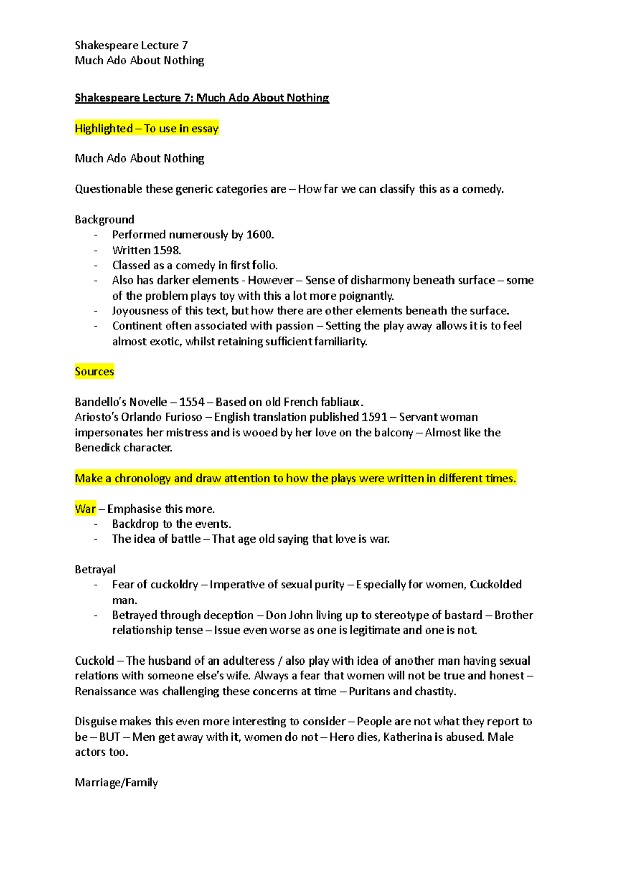 Shakespeare Lecture 7 - Much Ado About Nothing - Much Ado About Nothing ...