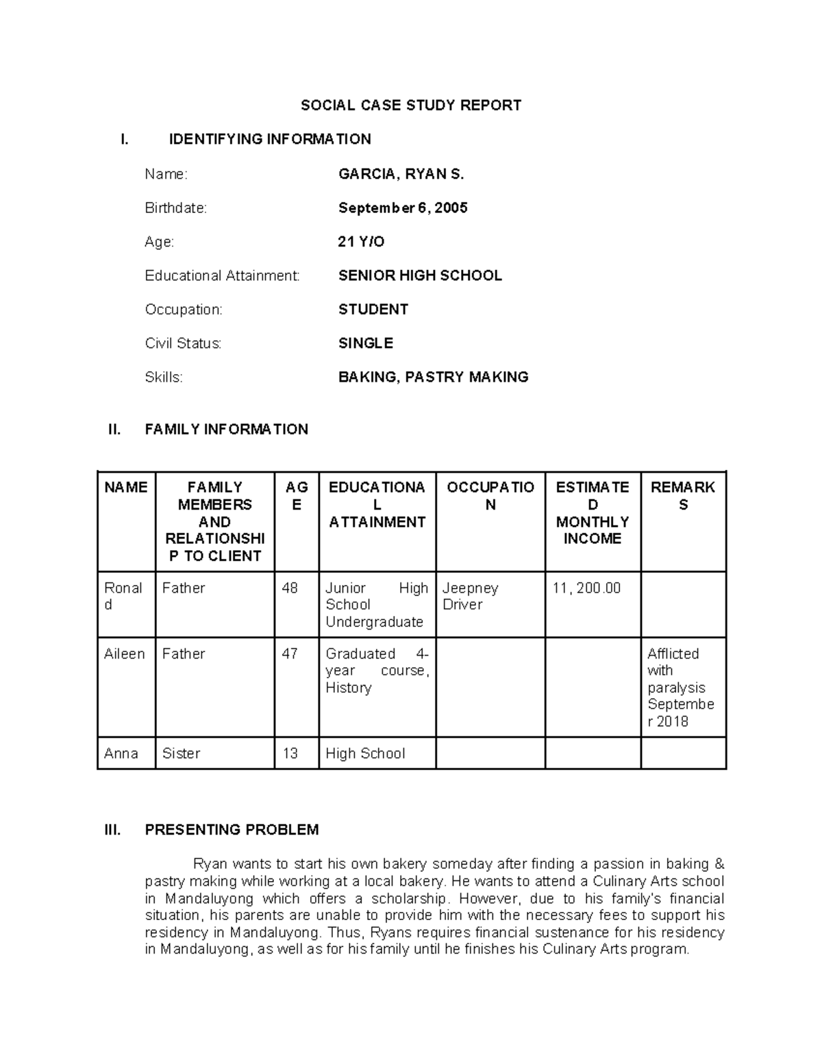 Draft Social Case Study - SOCIAL CASE STUDY REPORT I. IDENTIFYING ...
