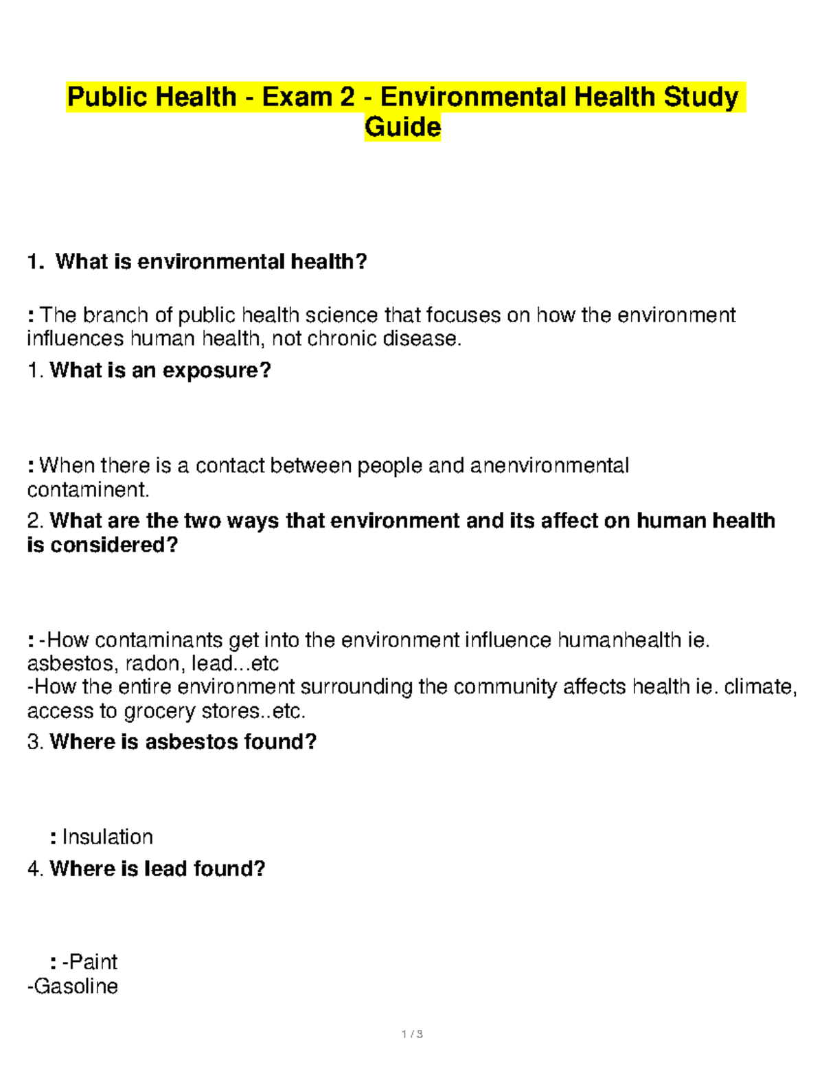 Public Health - Exam 2 - Environmental Health Study Guide - What is an ...