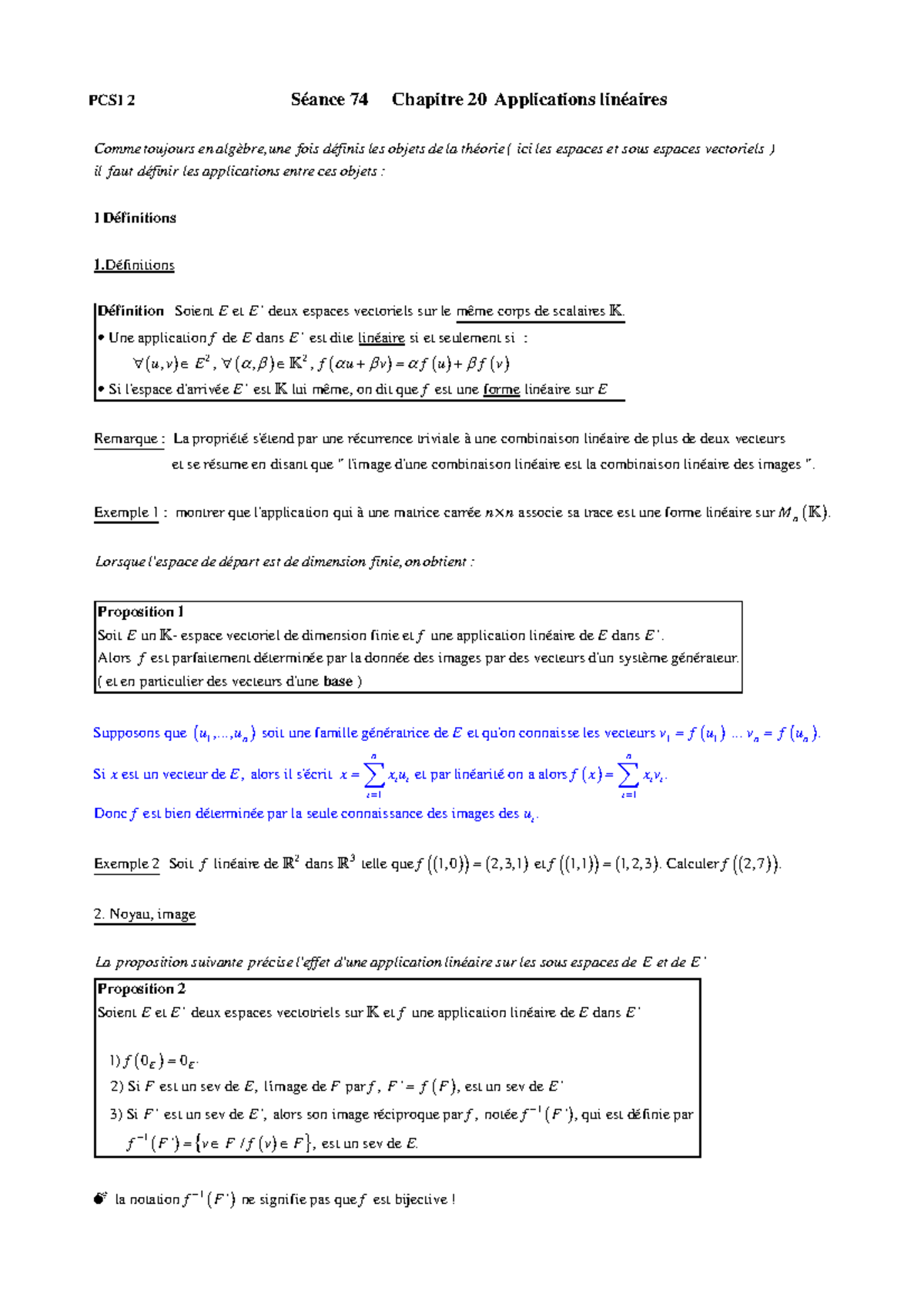 Application linéaire/Généralités - Définitions Comme toujours en ...