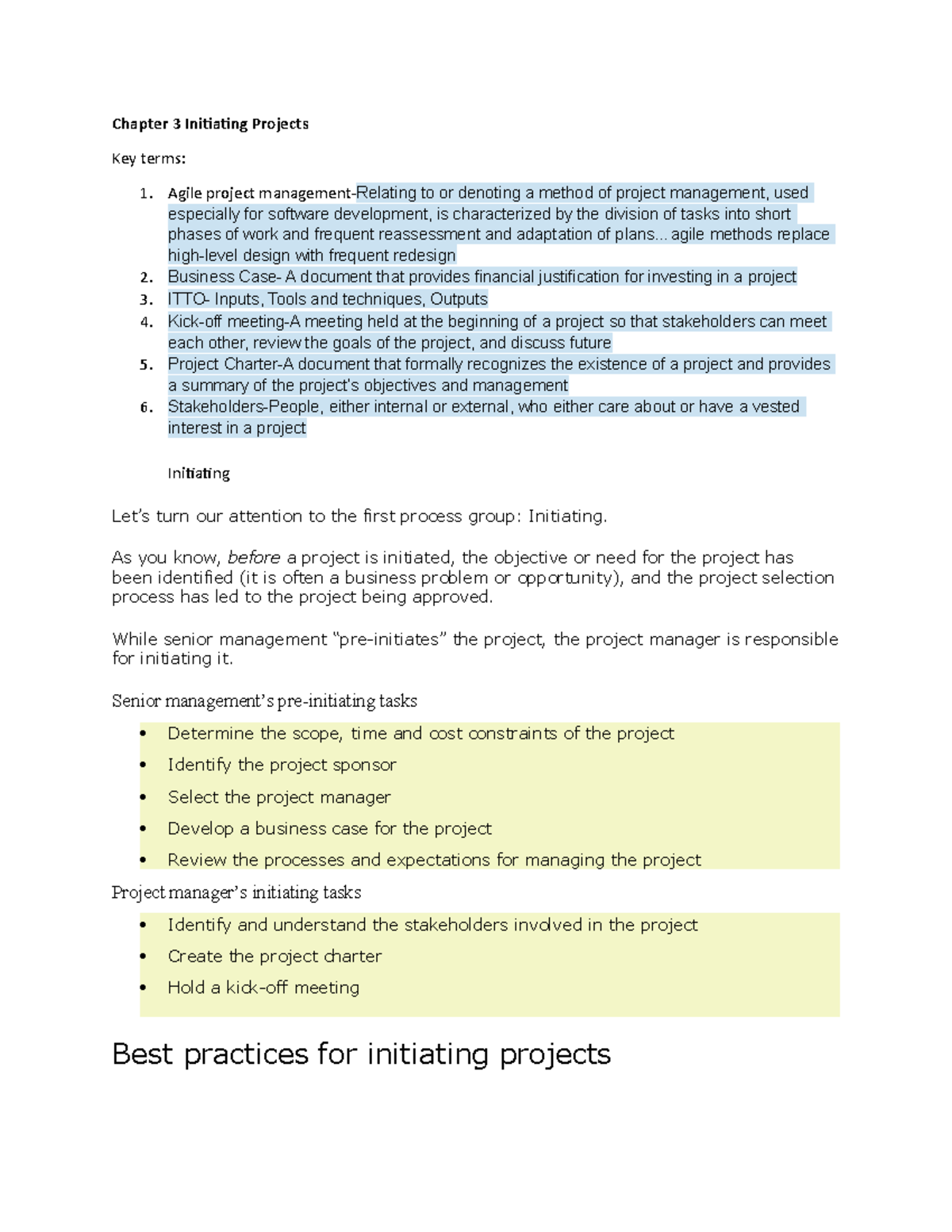 Module 3-4 Modules - Chapter 3 Initiating Projects Key terms: Agile ...