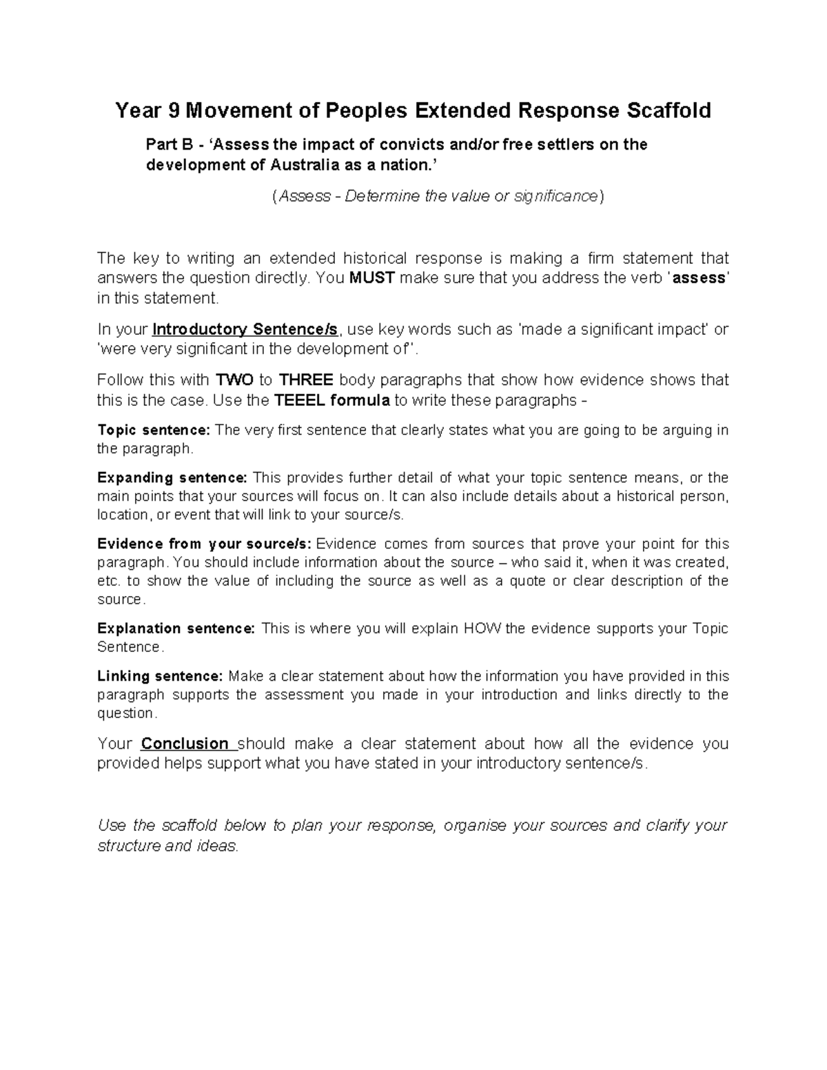 [Template] Year 9 History extended response scaffold - Year 9 Movement ...