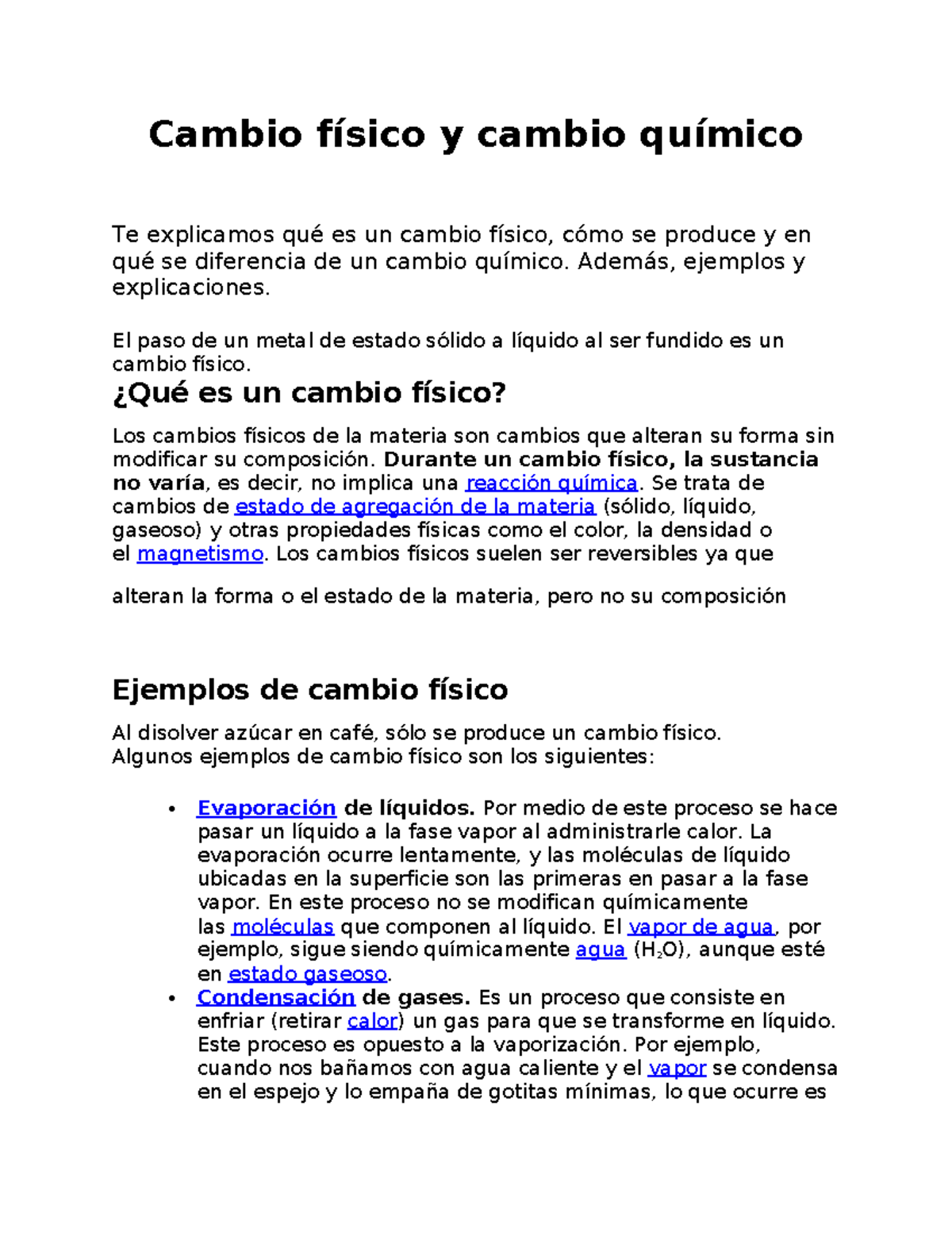 Cambio físico y cambio químico - Cambio físico y cambio químico Te ...
