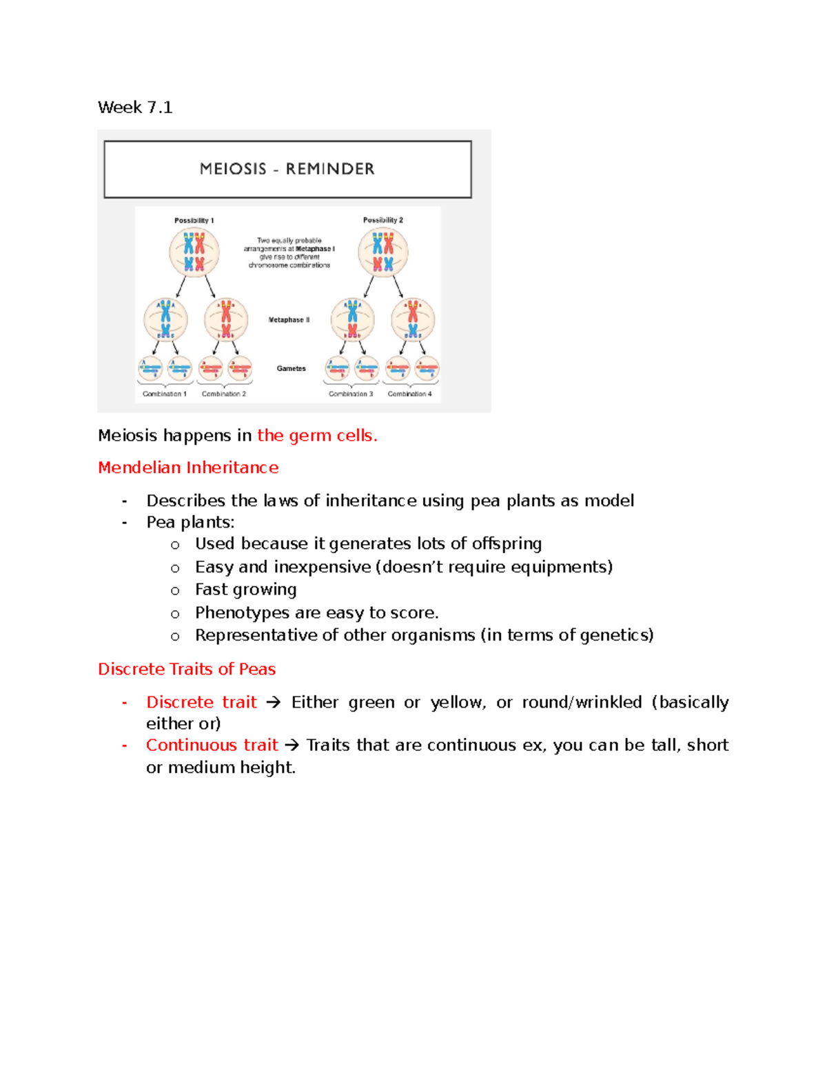 Week 7 genetics - Lecture 7 notes - Week 7. Meiosis happens in the germ ...