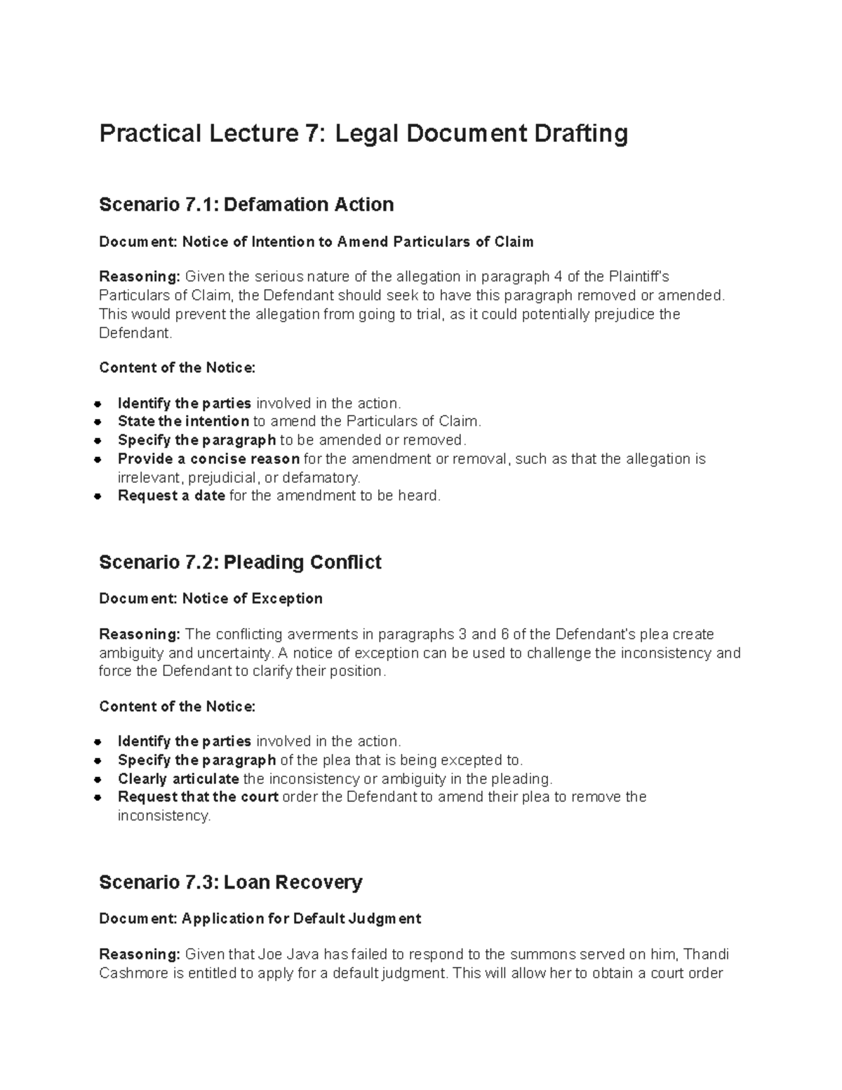 CIVIĹ Procedure Practical 7 - Practical Lecture 7: Legal Document ...