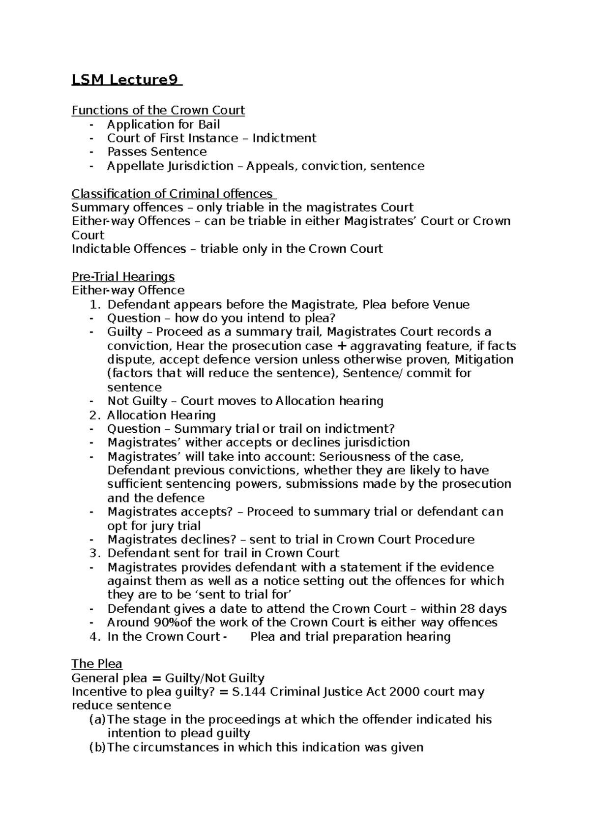 LSM Lecture 9 - Courts - University of Winchester - Chris - LSM Lecture Functions of the Crown ...