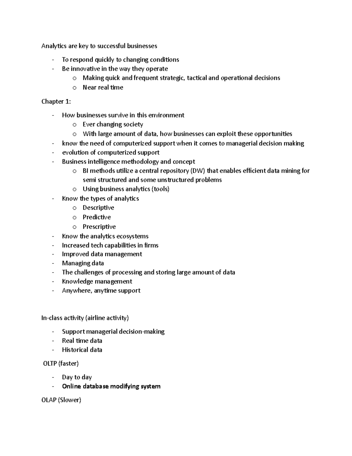 MB216 midterm review Lecture and Textbook Notes - Analytics are key to ...