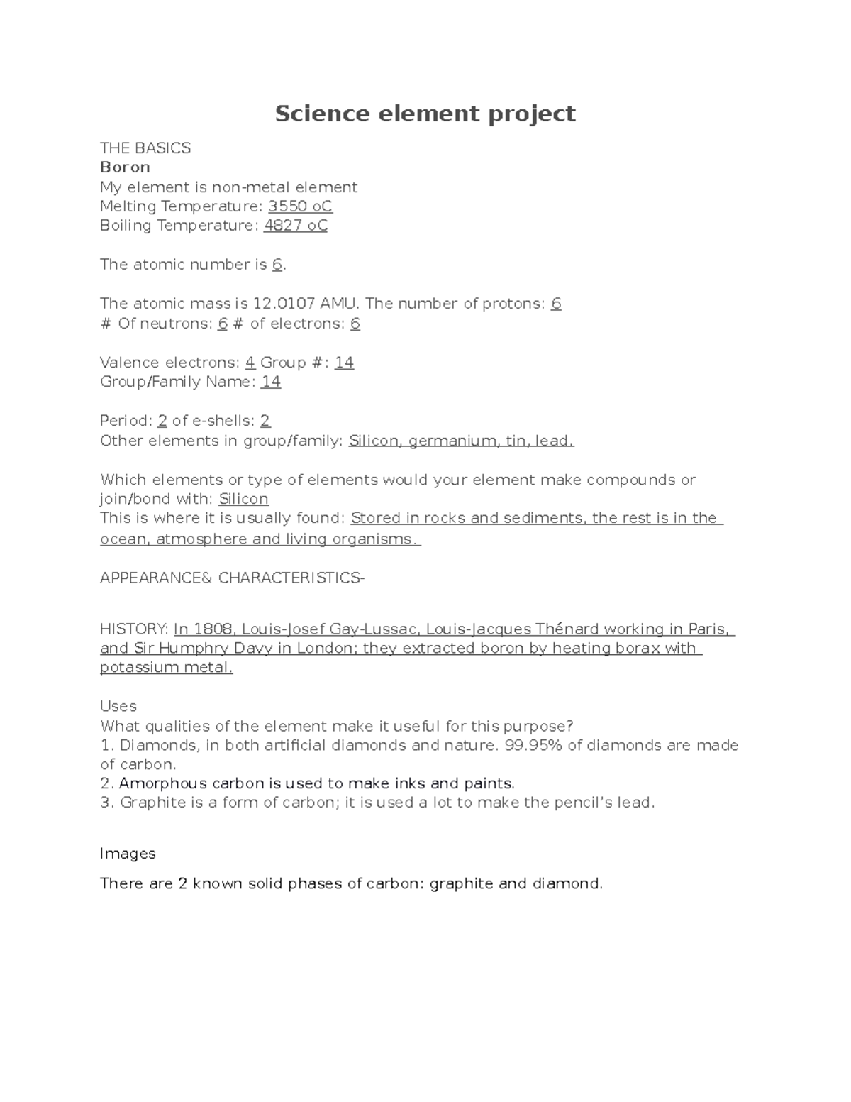 Science element project-Carbon - Science element project THE BASICS ...