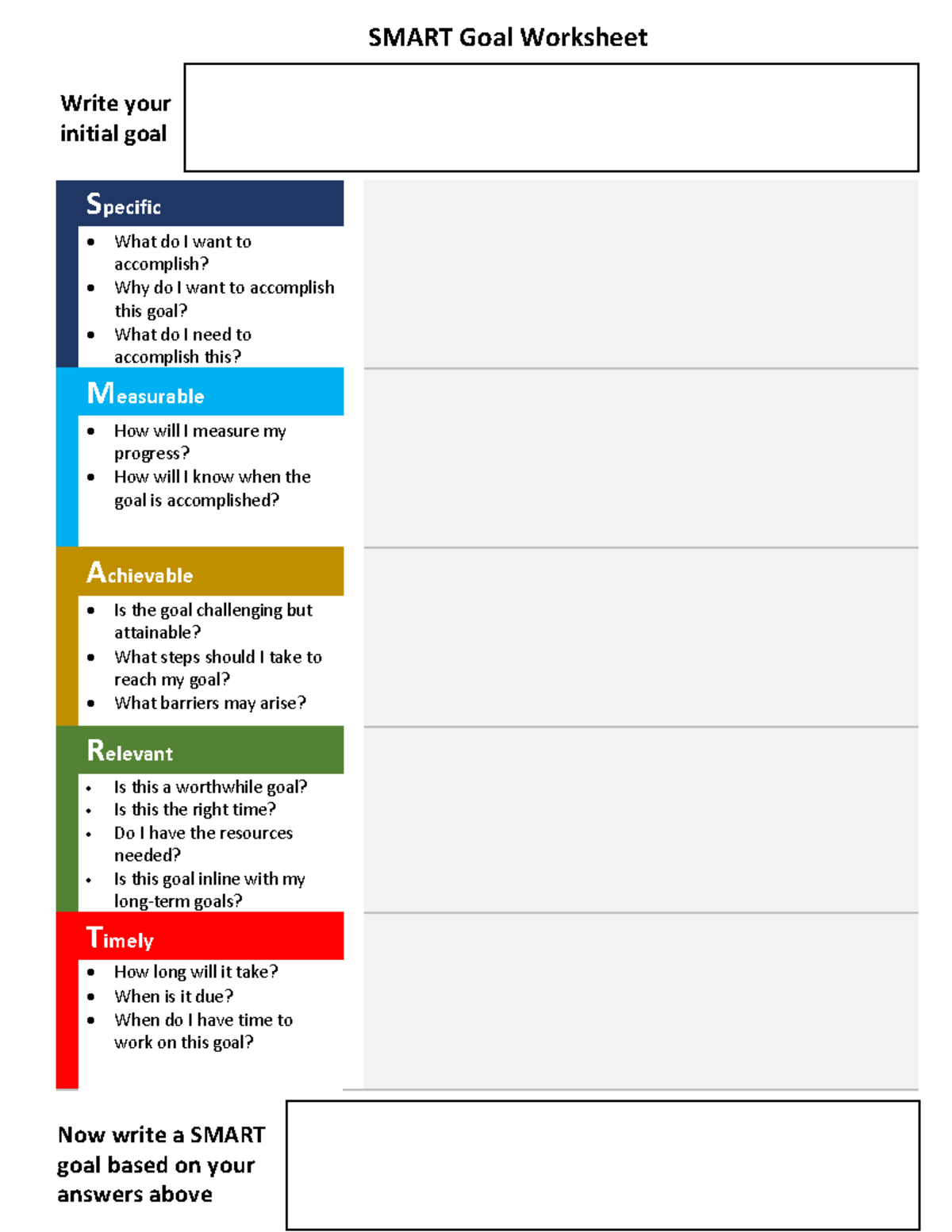 Smart Goals Worksheet - SMART Goal Worksheet Write your initial goal ...