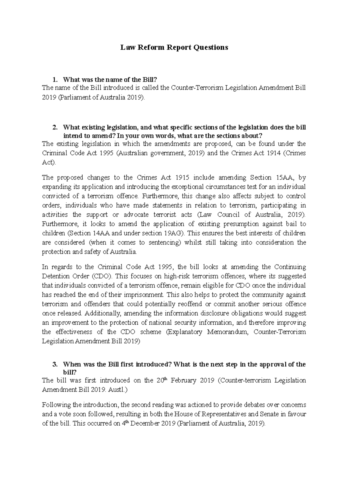 Smith Tamara S5211065 Law Reform Report - Law Reform Report Questions ...