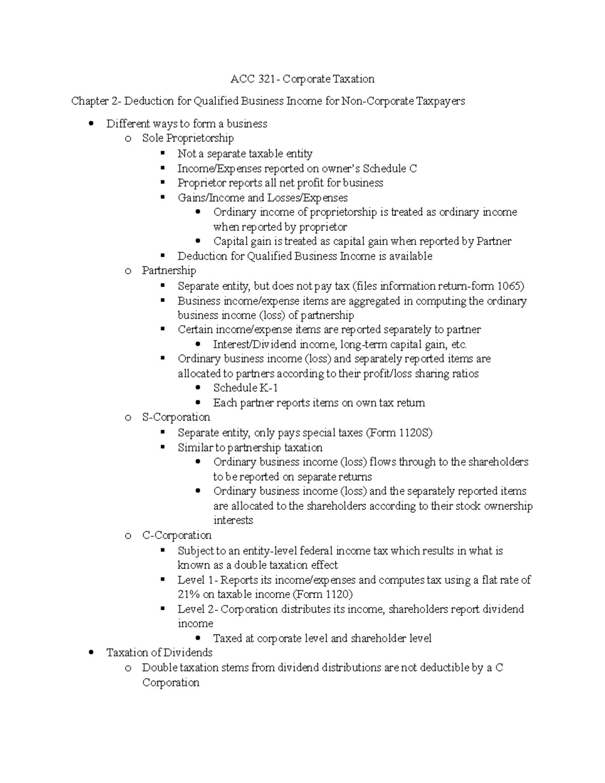 ACC 321 Chpt 2 - Lecture notes on Chapter two of Corporate Taxation ...