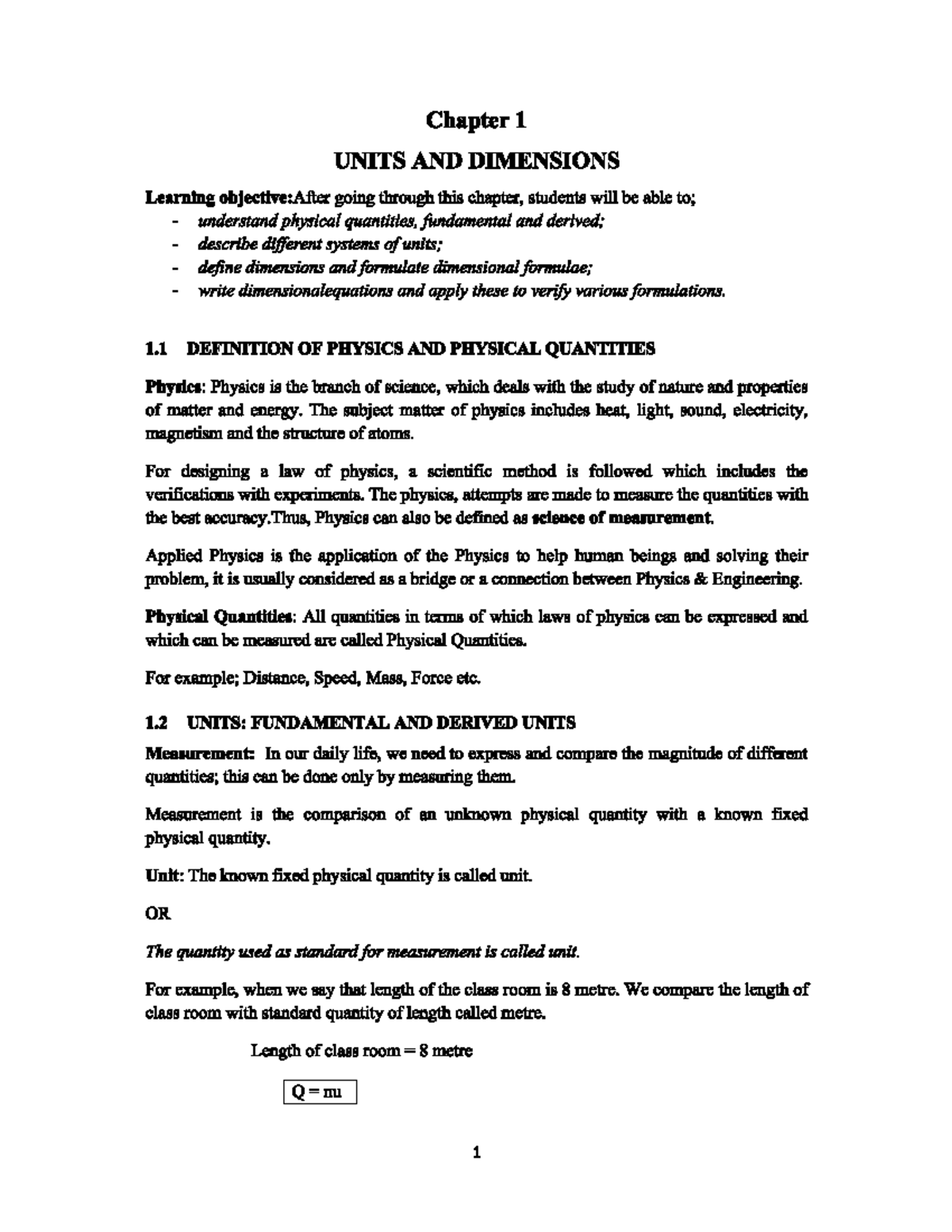 Units and dimensions updated - grade 11 cbse - Studocu